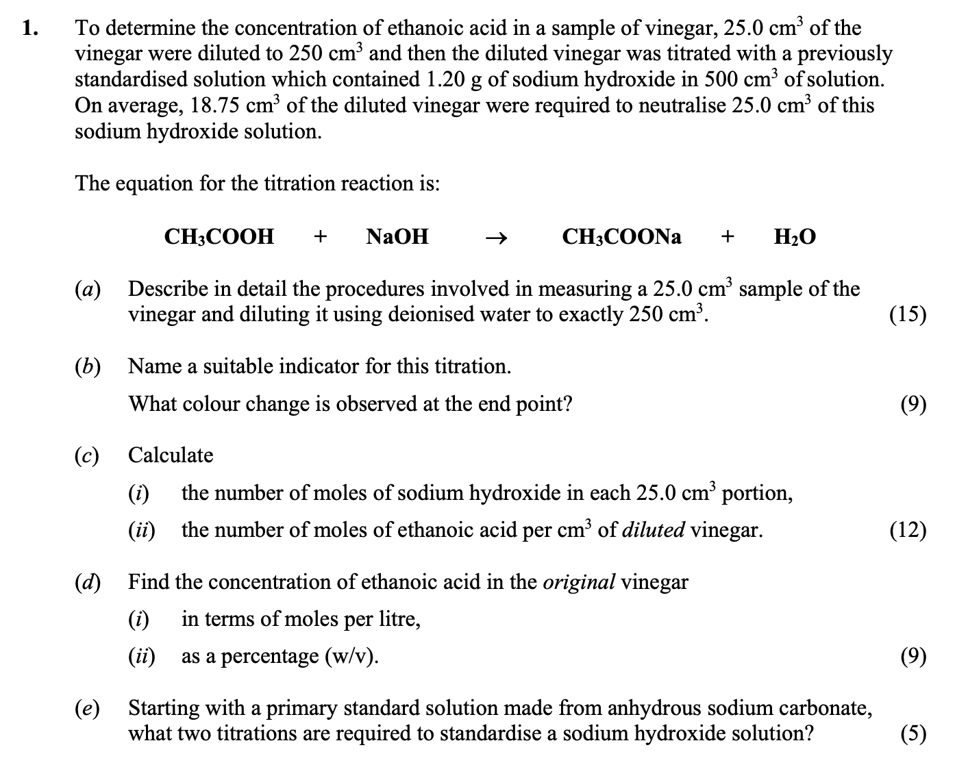 Q1 - Titration | Chemistry | Topic Questions | Leaving Certificate